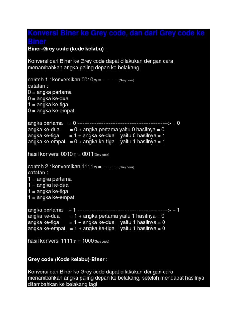 Konversi Biner Ke Grey Code | PDF | Metode & Bahan Ajar | Teknologi & Rekayasa