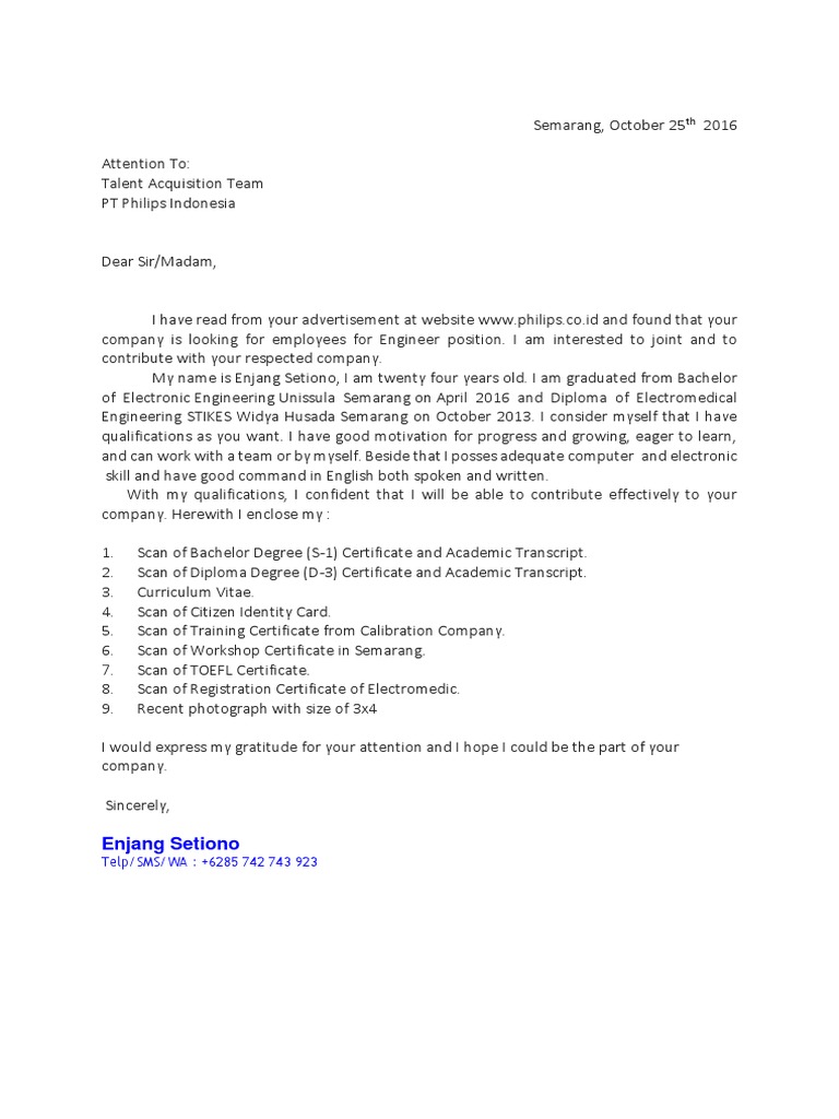 Application Letter Philips | PDF