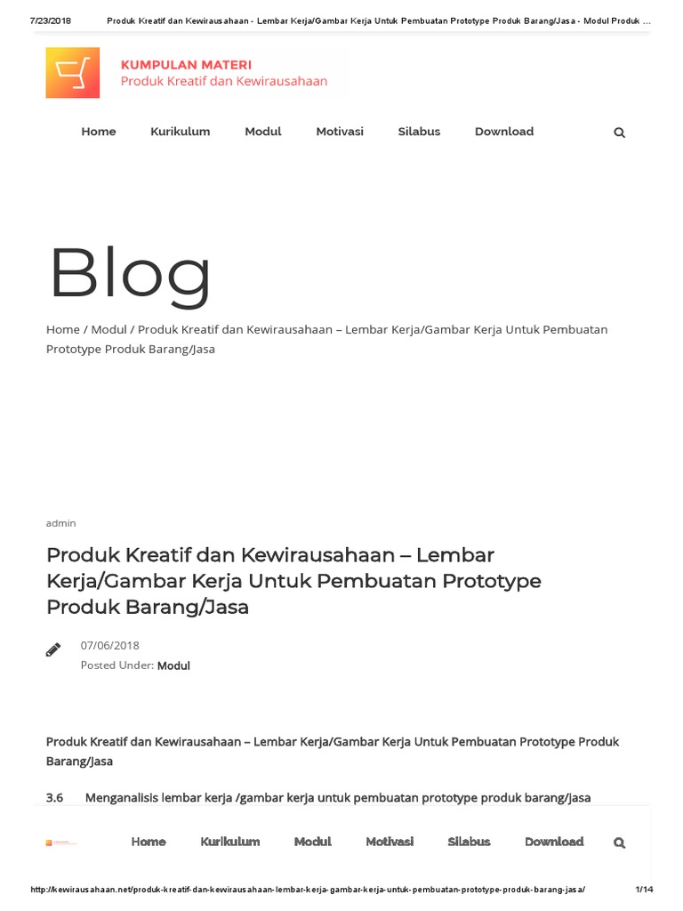 Produk Kreatif Dan Kewirausahaan - Lembar Kerja - Gambar Kerja Untuk Pembuatan Prototype Produk ...