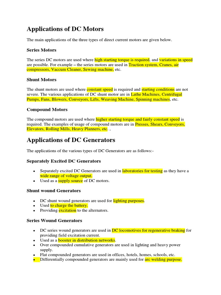 Applications of Motors | PDF
