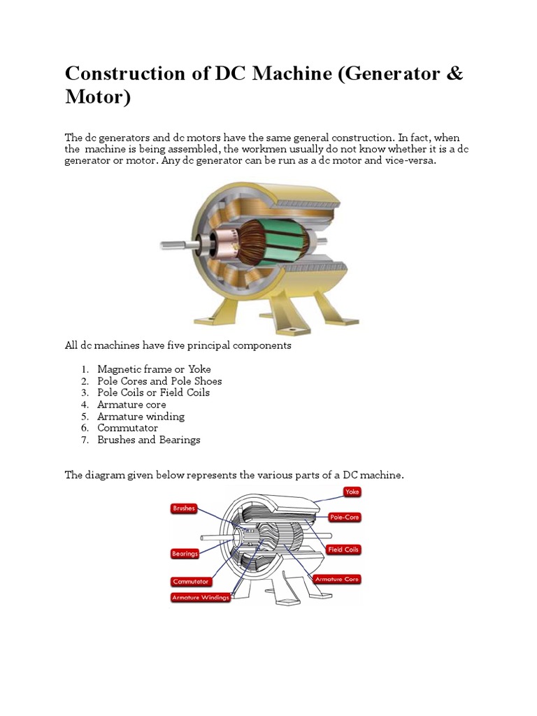 Construction of DC Machines Explained | PDF | Inductor | Electric Generator