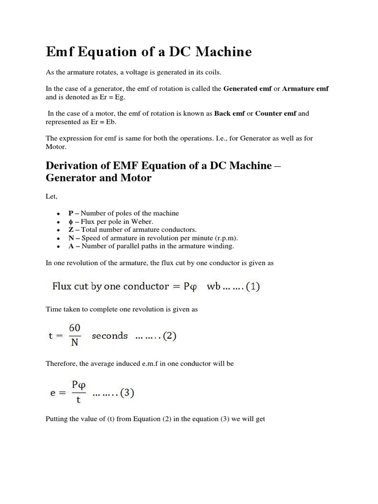 EMF Equation of DC Machines Explained | PDF