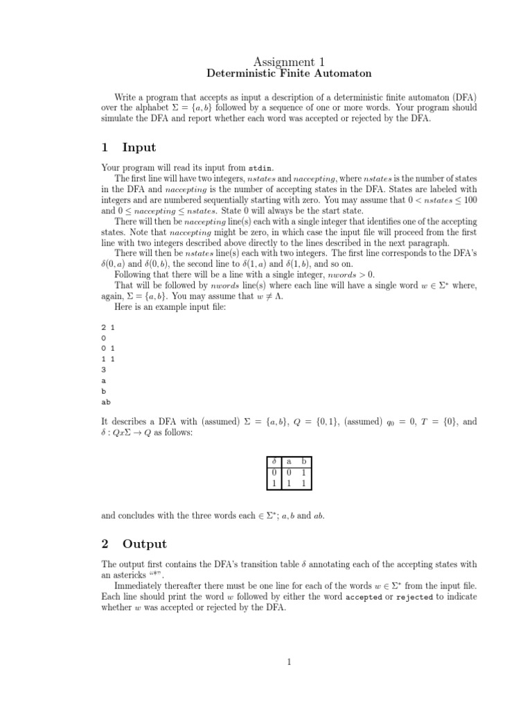 Assignment 1 Deterministic Finite Automaton Pdf Theoretical Computer Science Models Of
