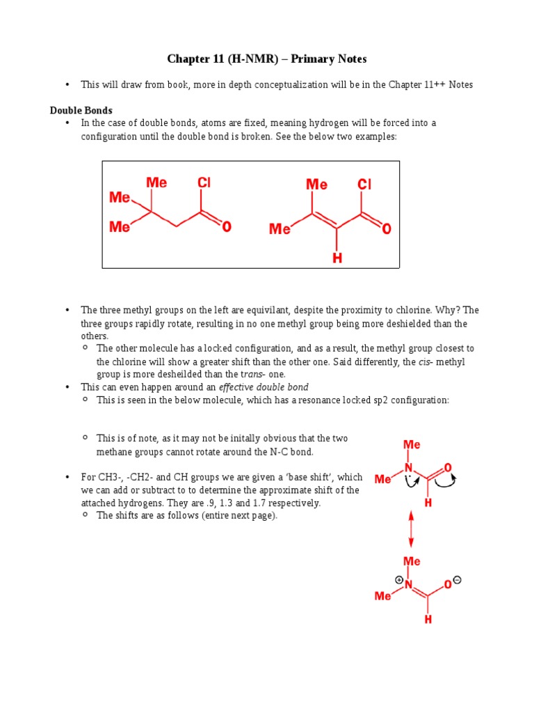 Chapter 11 (H-NMR) - Primary Notes: Double Bonds | PDF