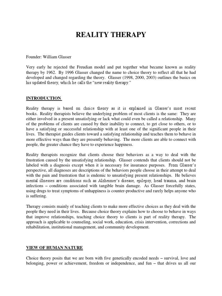 Reality Therapy | PDF | Psychotherapy | Counseling Psychology