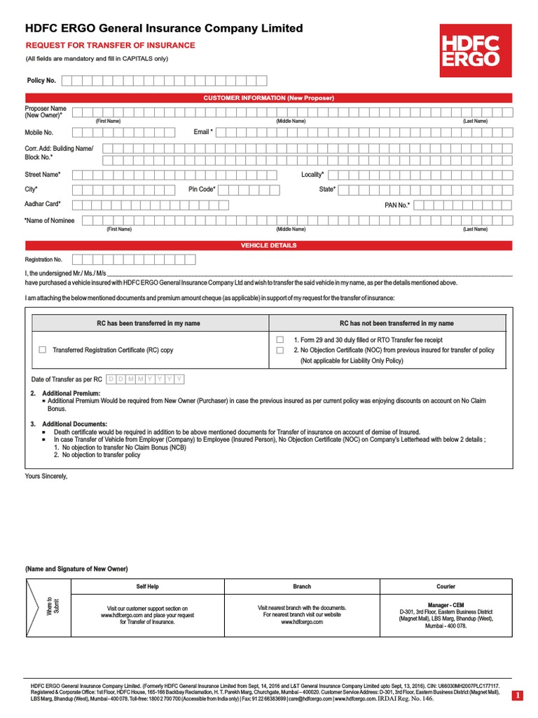 Vehicle Insurance Transfer Request Form | PDF | Insurance | Service ...