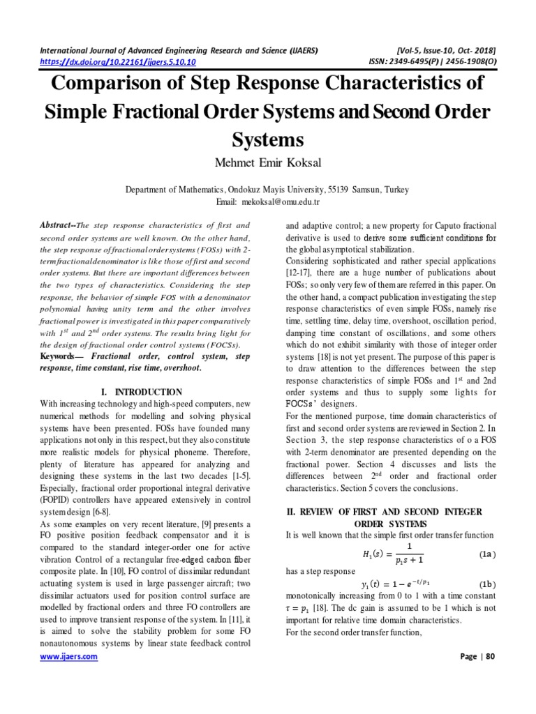 Comparison of Step Response Characteristics of Simple Fractional Order ...