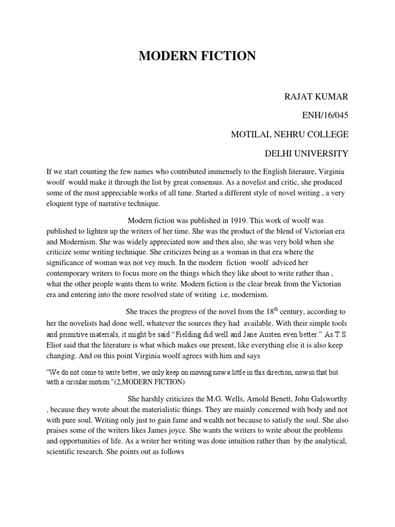 Modern Fiction: Rajat Kumar ENH/16/045 Motilal Nehru College Delhi ...