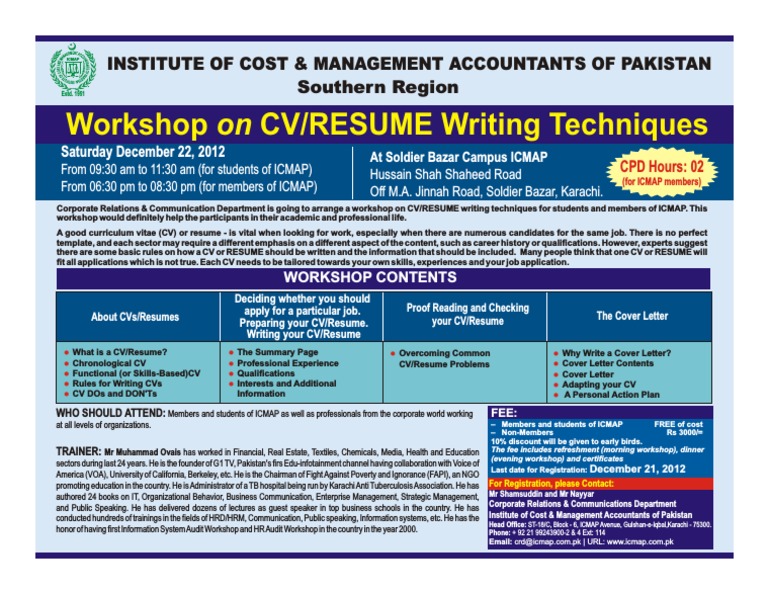 CV/Resume Writing Workshop ICMAP | PDF | Résumé | Business