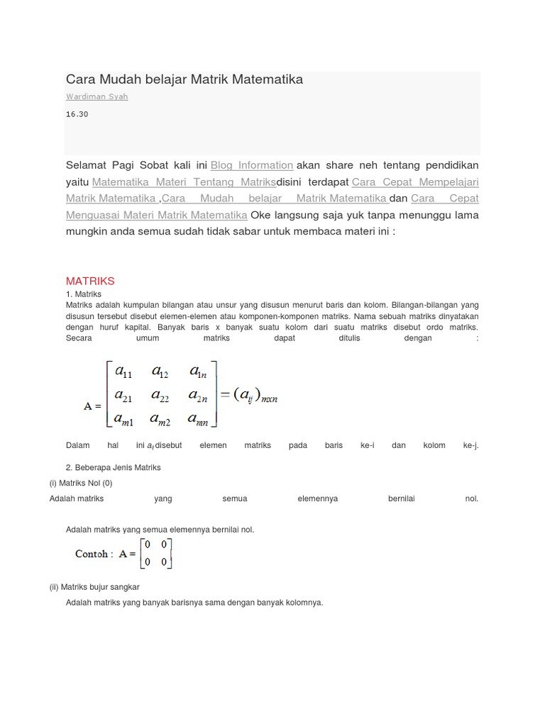 Cara Mudah Belajar Matriks Matematika | PDF | Metode & Bahan Ajar