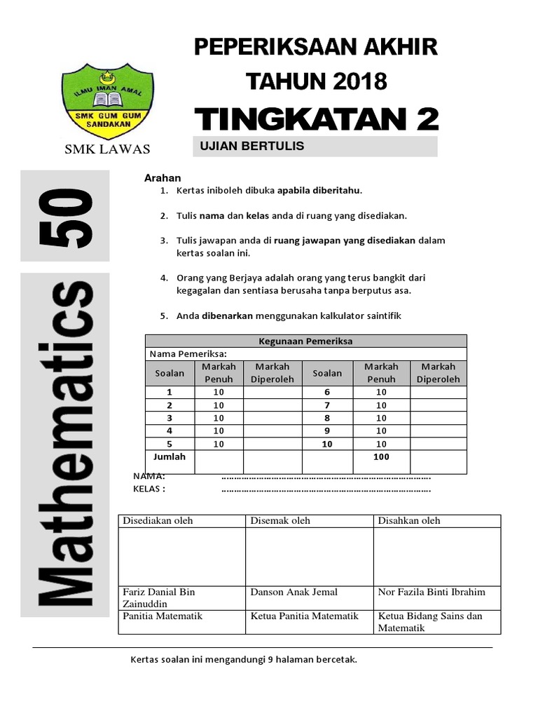Cover Page Peperiksaan KSSM Matematik | PDF