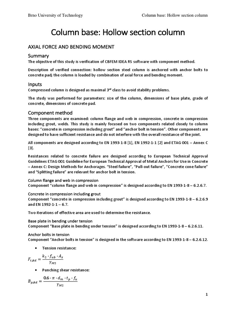Closed Section Column Base Loaded by Axial Force and Bending Moment ...