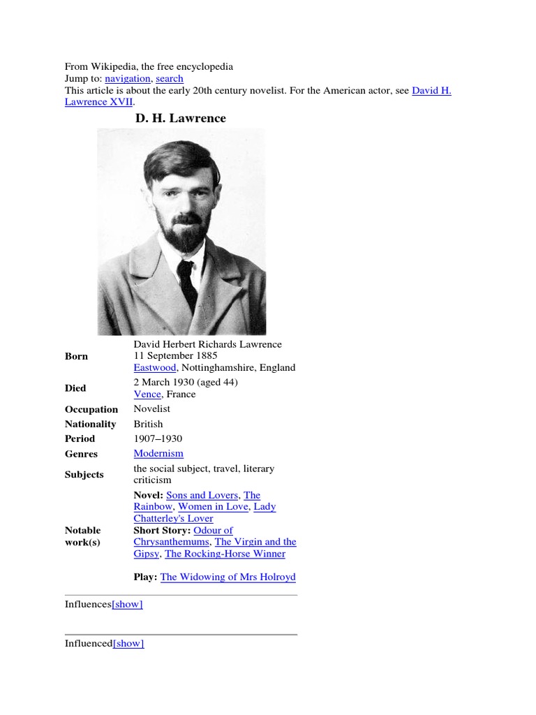D.H. Lawrence | PDF | Sons And Lovers | Poetry