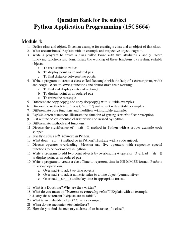 Python Application Programming (15CS664) : Question Bank For The Subject | PDF | Xml | Json