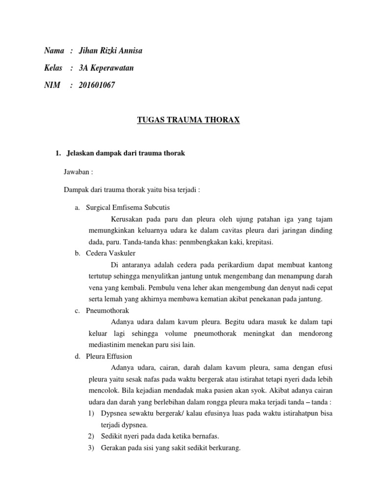 TUGAS Pertanyaan Dan Jawaban PPT Trauma Thorax Dan Kepala | PDF