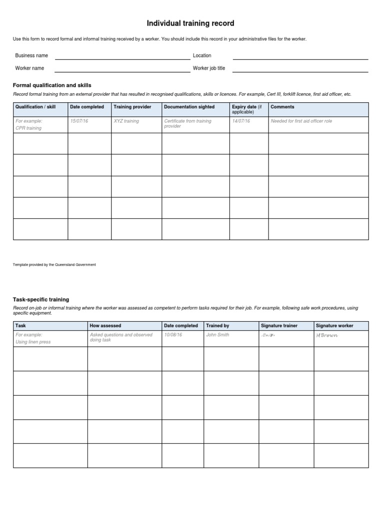 Individual Training Record | PDF