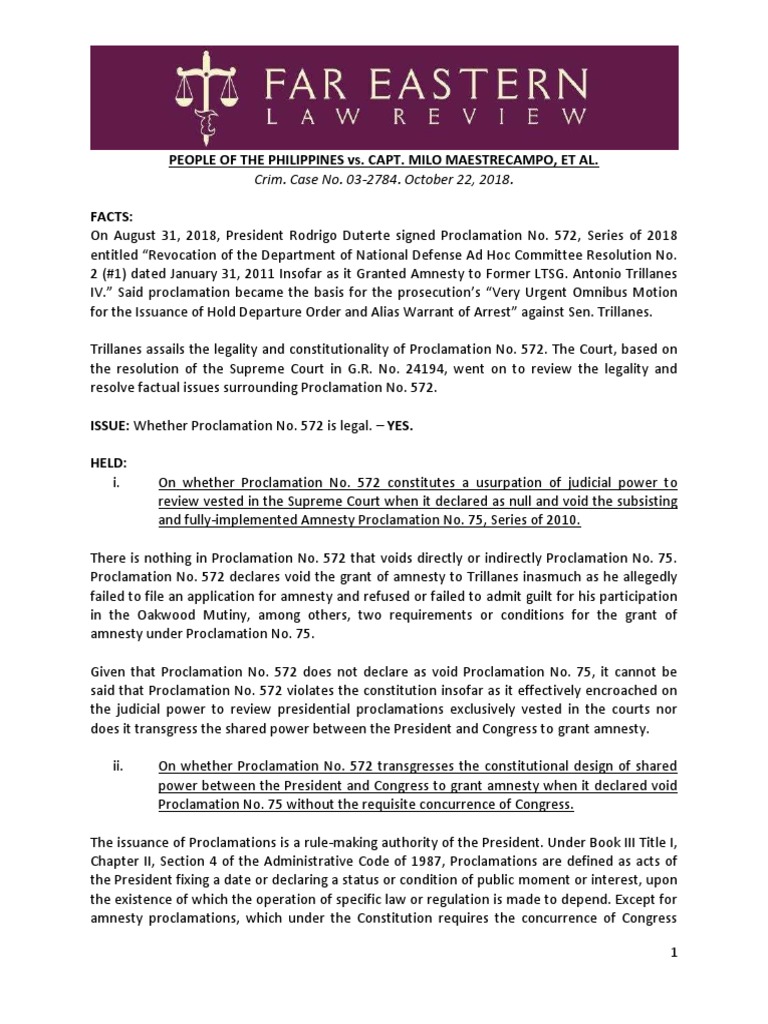Trillanes Case Digest | PDF | Equal Protection Clause | United States ...