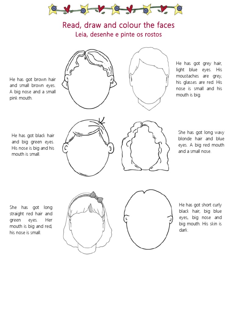 Faces: Describe hair, eyes, nose and mouth | PDF
