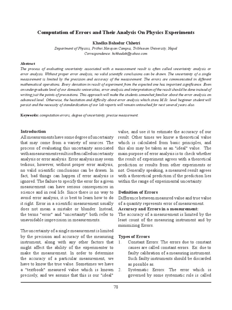 Computation of Errors and Their Analysis On Physics Experiments | PDF ...