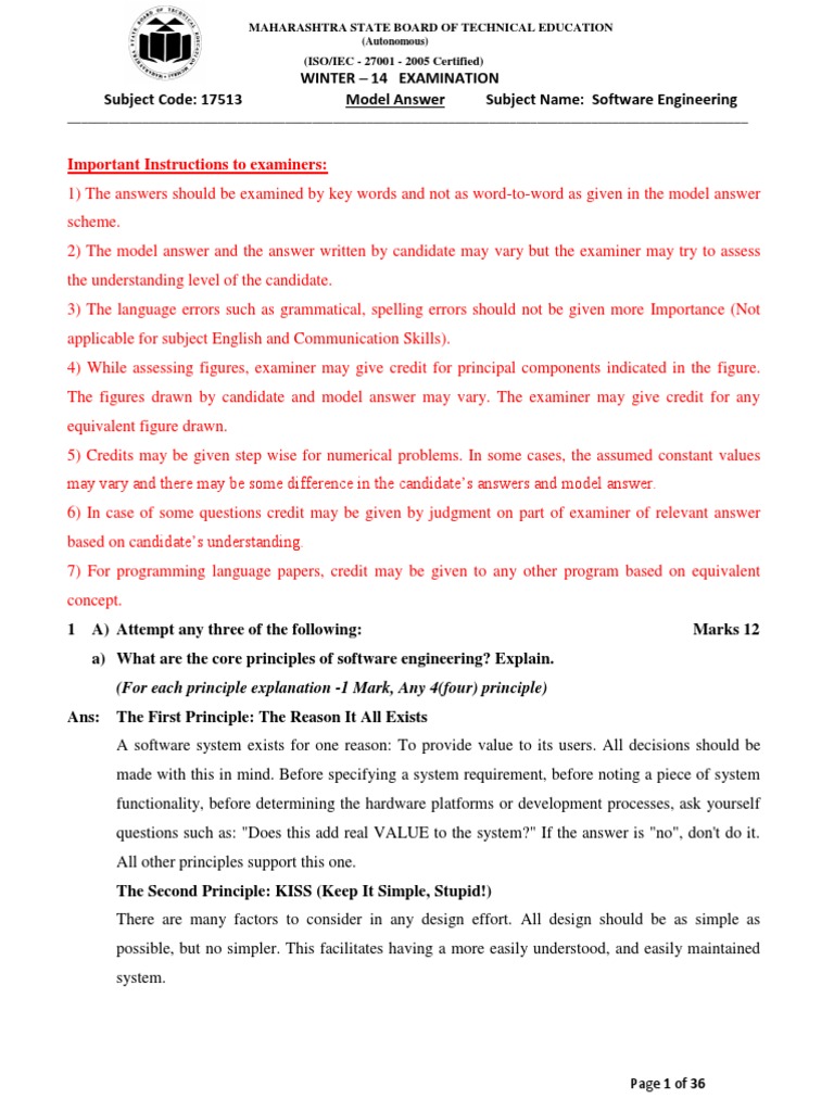 Software Engineering Model Answer 17513 | PDF | Conceptual Model ...