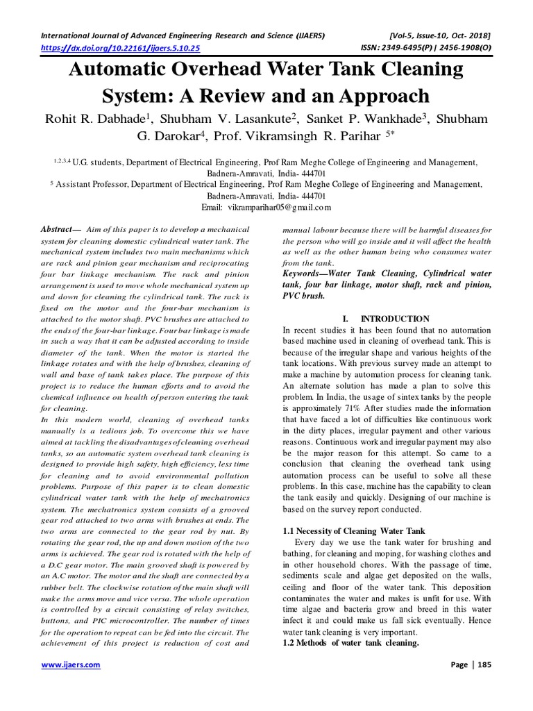 Automatic Overhead Water Tank Cleaning System: A Review and An Approach ...