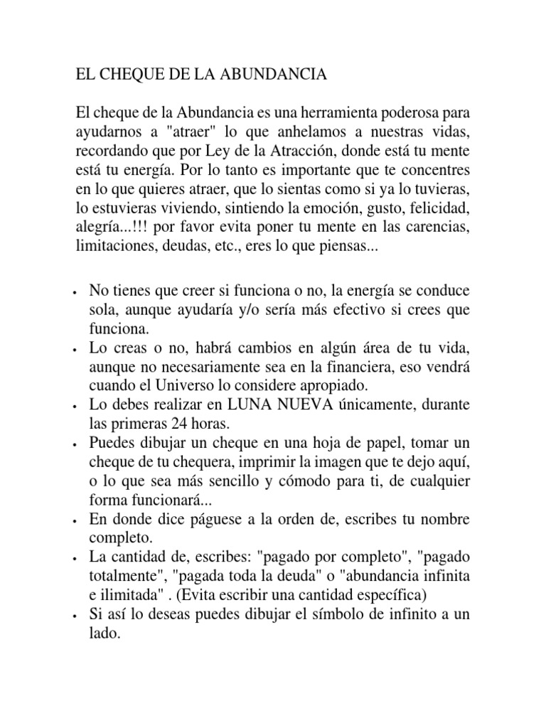 El Cheque de La Abundancia | PDF | Cheque | Universo