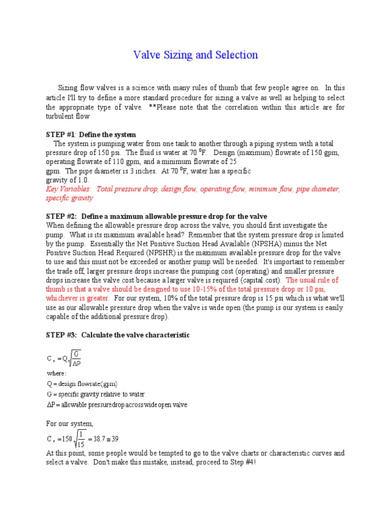 Valve Sizing and Selection | PDF | Valve | Fluid Dynamics