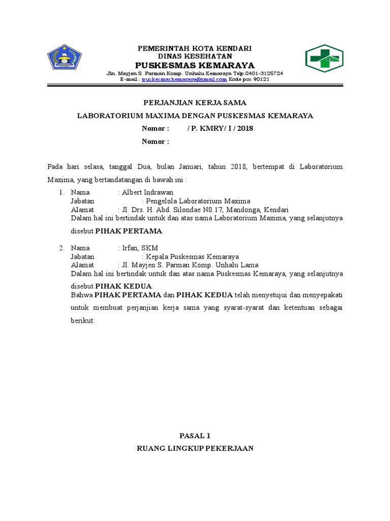 Mou Laboratorium Dan Puskesmas | PDF