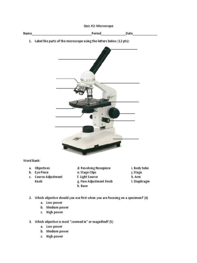 Compound Microscope Parts Quiz