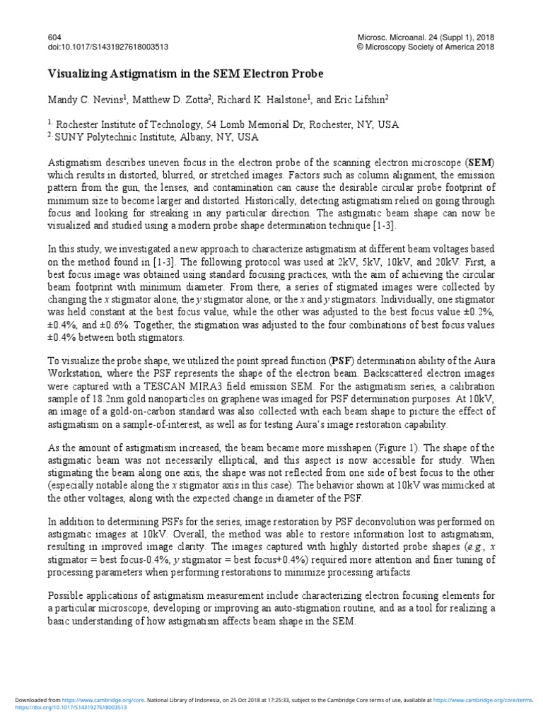 Visualizing Astigmatism in The SEM Electron Probe | PDF | Scanning ...