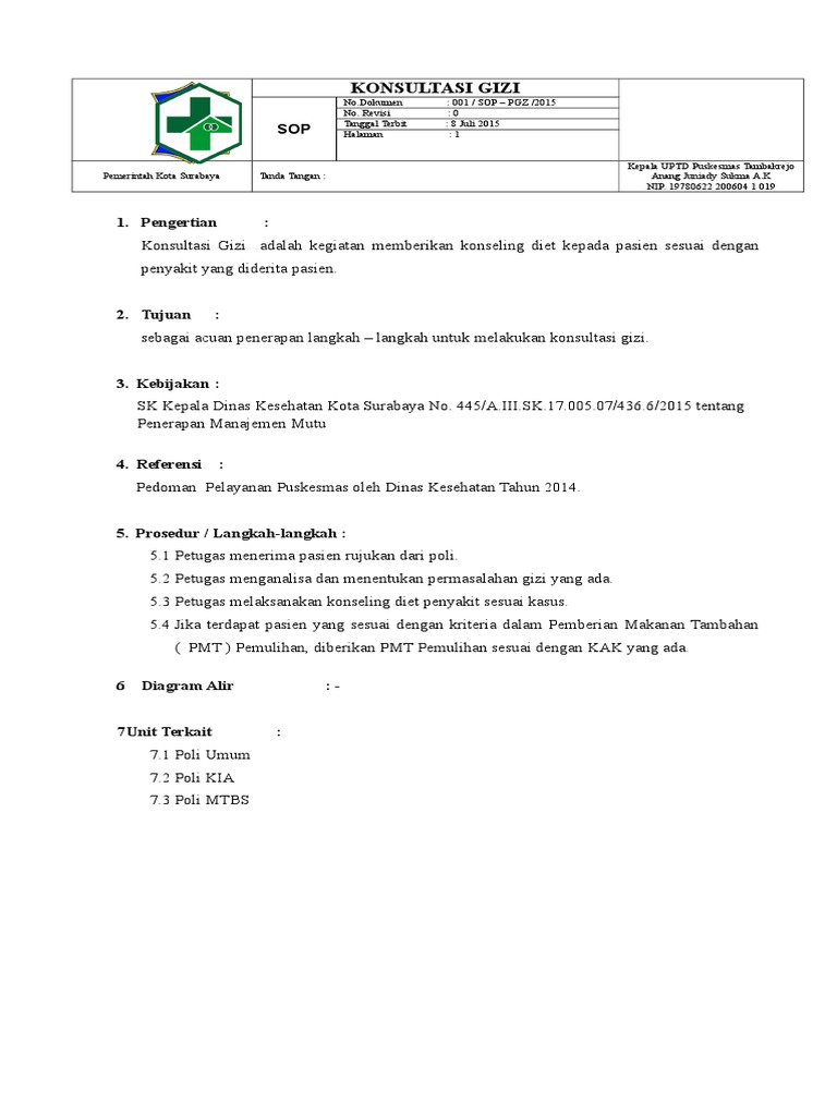 Sop Konsultasi Gizi | PDF