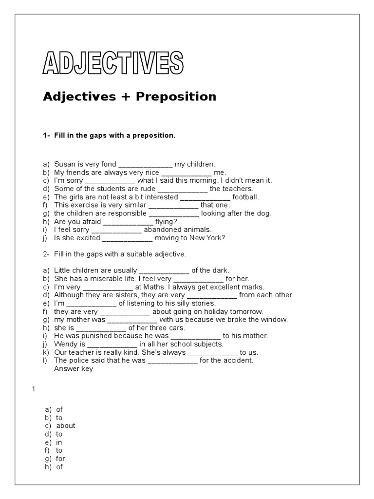 Adjective Preposition Intermediate | PDF | Games & Activities | Language Arts & Discipline