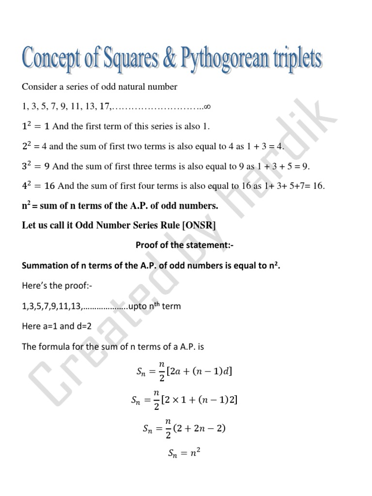 Concepts of Squares and Pythagorean Triplet | PDF | Discrete ...