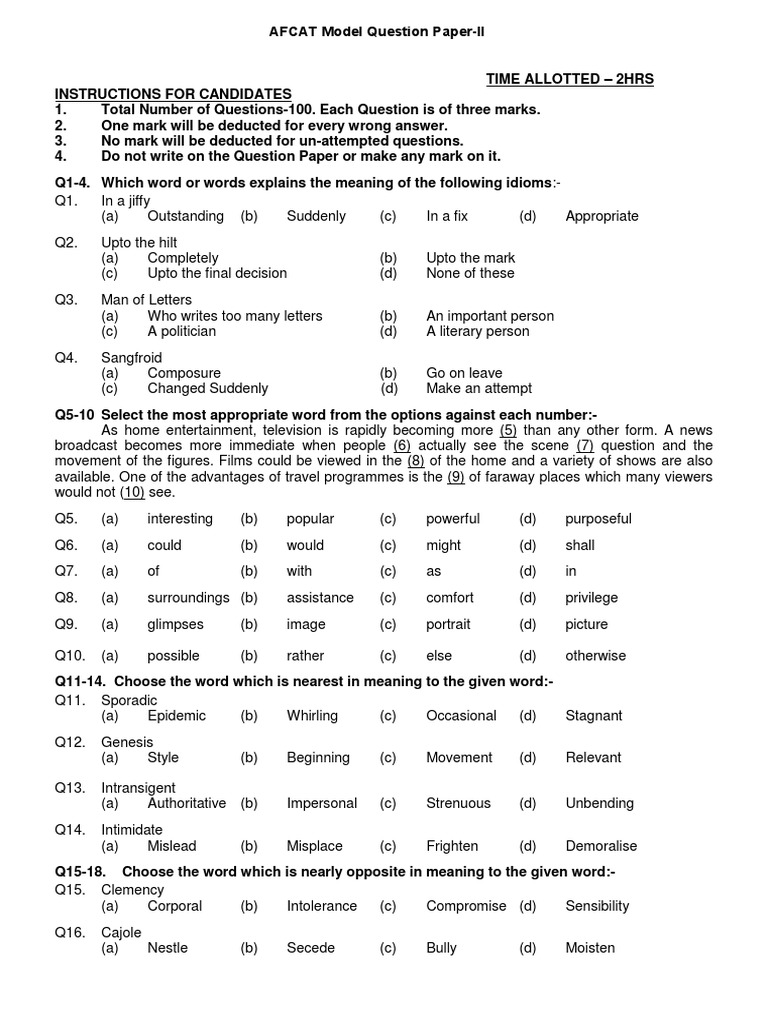 AFCAT Model Question Paper II | PDF | Percentage