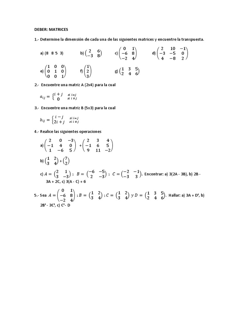 Deber de Matrices | PDF