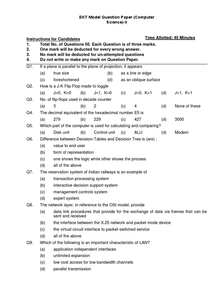 EKT Model Question Paper (Computer Science) - II | PDF | Computer Data ...
