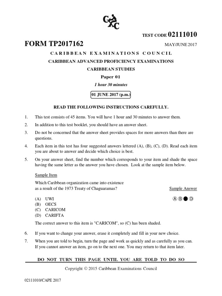 CAPE Caribbean Studies 2015 P1 | PDF | Plate Tectonics | Social Inequality