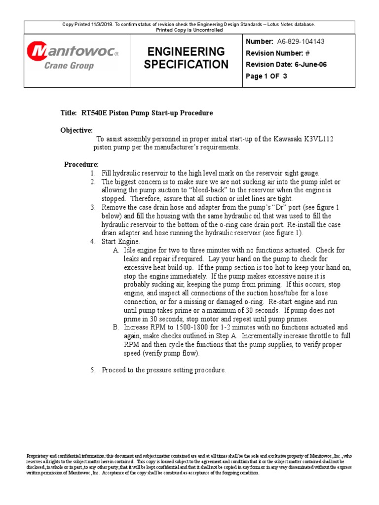 Hydraulic Piston Pump Start-Up Procedure | Download Free PDF | Pump ...