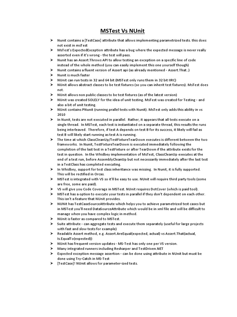 Mstest Vs Nunit Download Free Pdf Unit Testing Class Computer Programming 3932