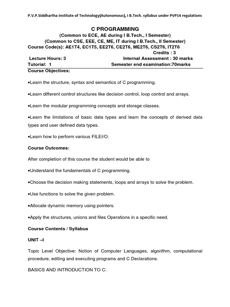 C Syllabus Pdf C Programming Language Pointer Computer Programming