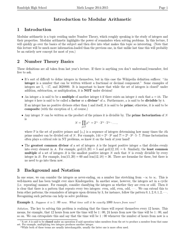 Modular Arithmetic | PDF | Numbers | Prime Number