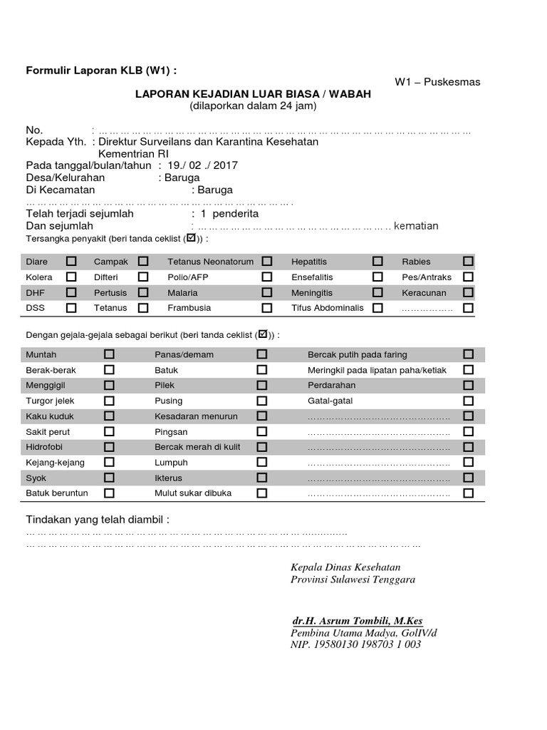 Formulir Laporan KLB (W1) | PDF