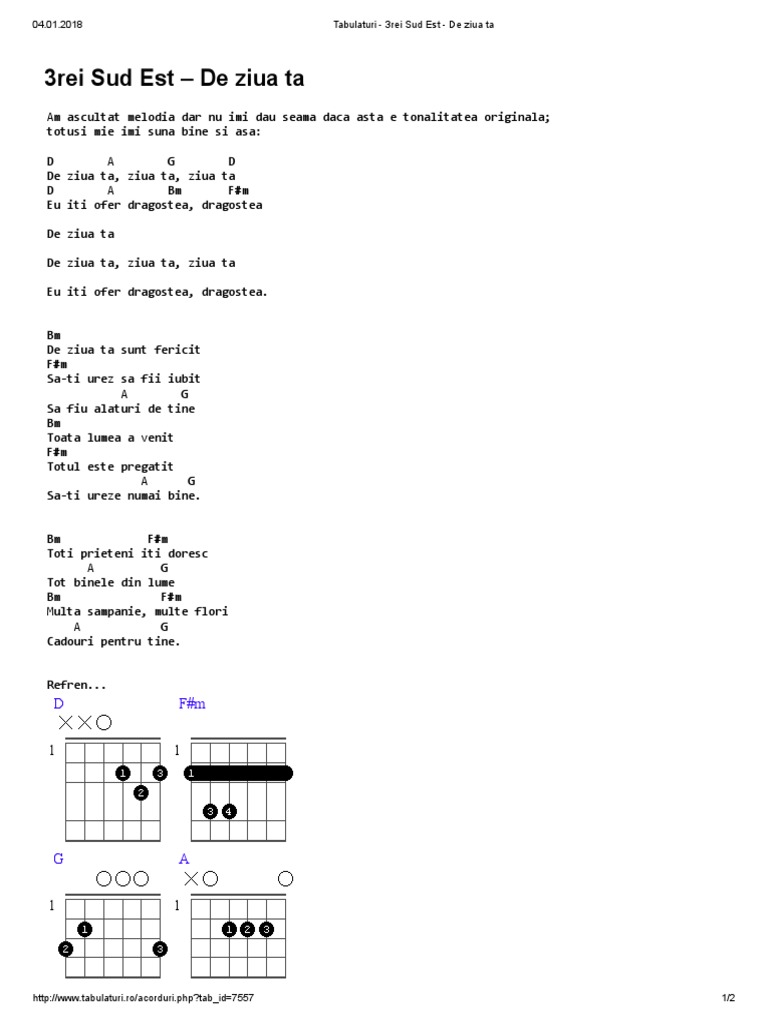 Tabulaturi - 3rei Sud Est - De Ziua Ta
