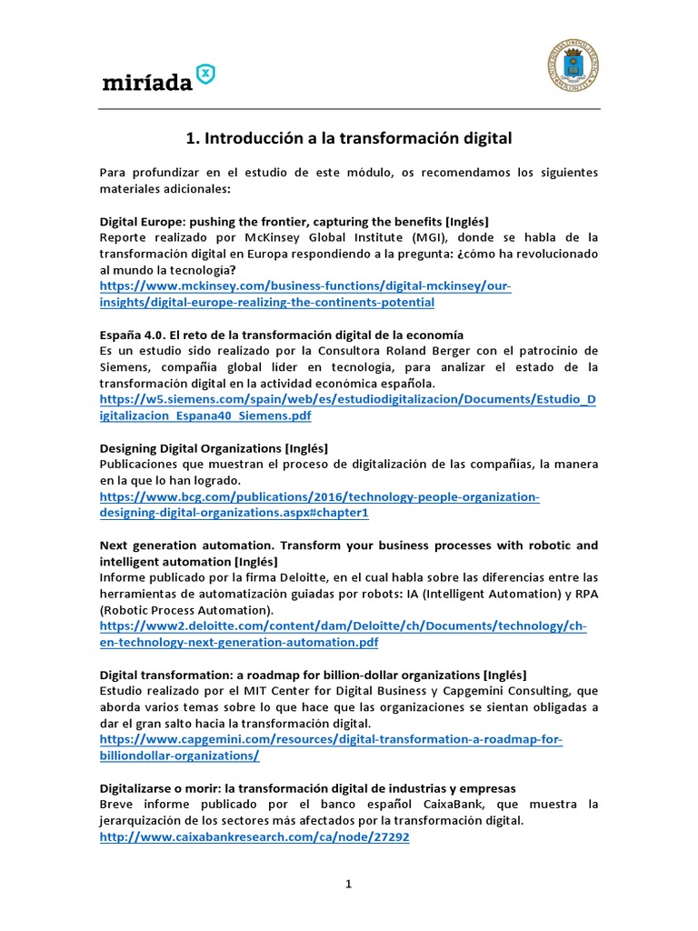Introducción A La Transformación Digital | PDF | Science | Tecnología ...
