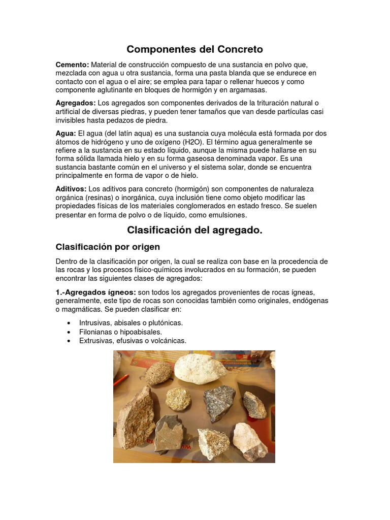 Componentes Del Concreto y Clasificación de Los Agregados. | PDF | Roca ...