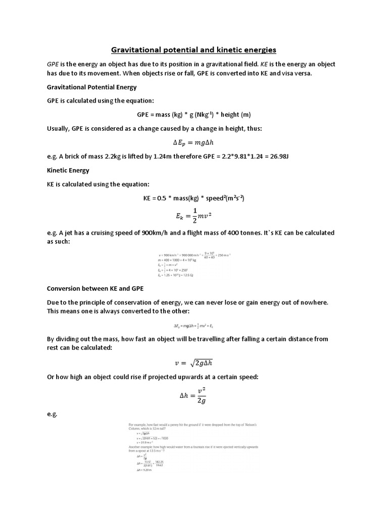 Gravitational and Kinetic Energies | PDF