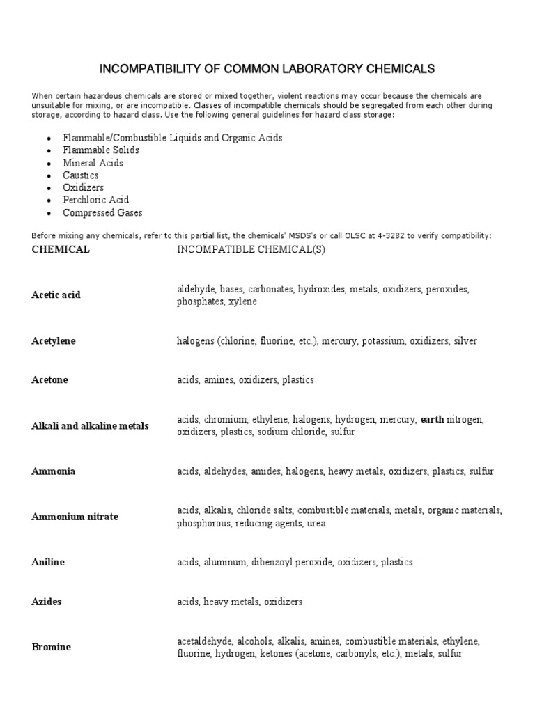 Simple Chemical Segregation Guidelines | PDF | Chlorine | Acid