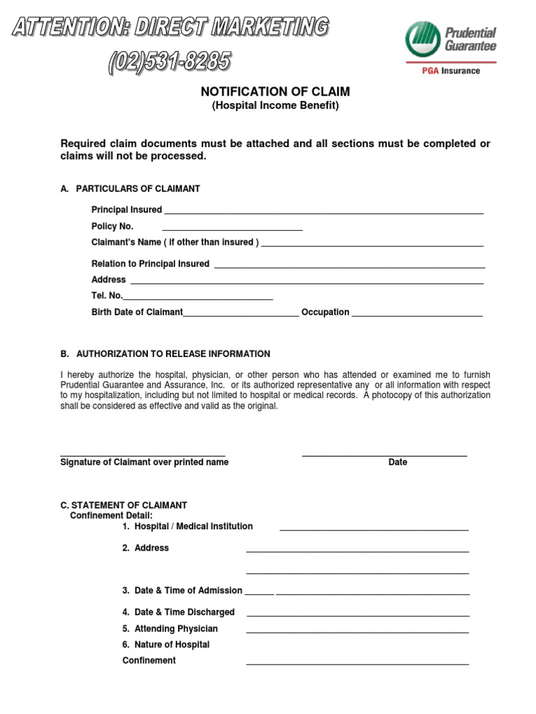 Prudential Hospital Income Claim Form | PDF | Hospital | Physician