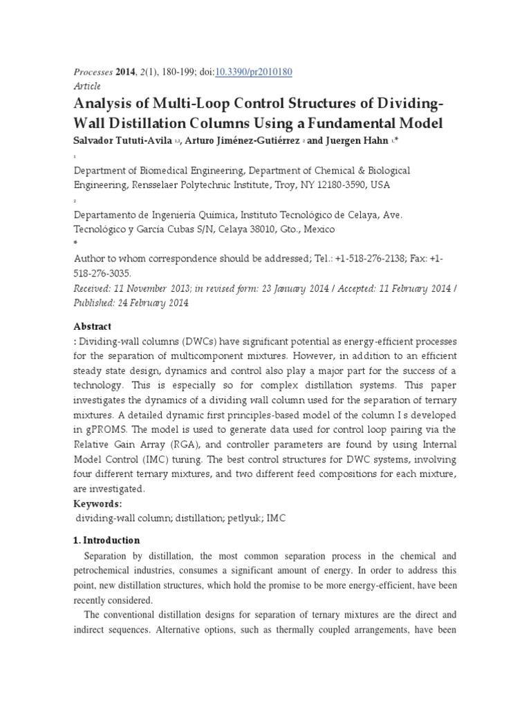 Analysis of Multi-Loop Control Structures of Dividing-Wall Distillation Columns Using A ...