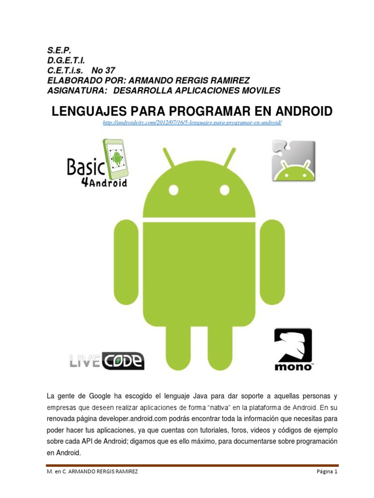 Lenguajes para Programar en Android | PDF | Android (sistema operativo) | Lenguaje de programación